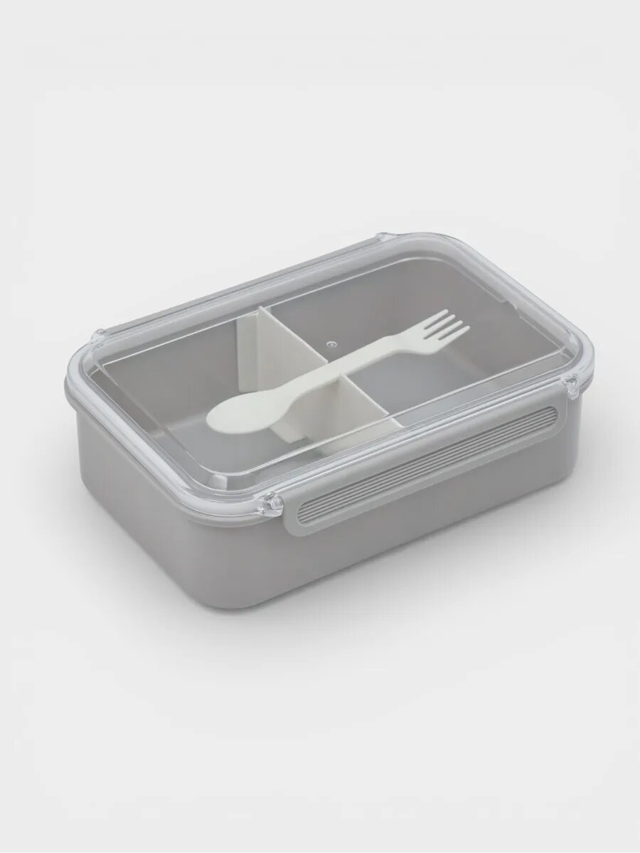 Ланч - бокс, контейнер для еды «Нордик», с приборами, 2 ячейки, 1.5 л, 22.5×17×8 см, пластик, серый
