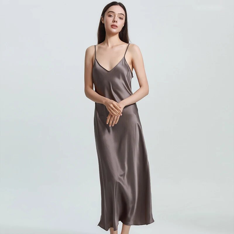 Женская ночная рубашка из шелка 19MM XL, Серый, gray