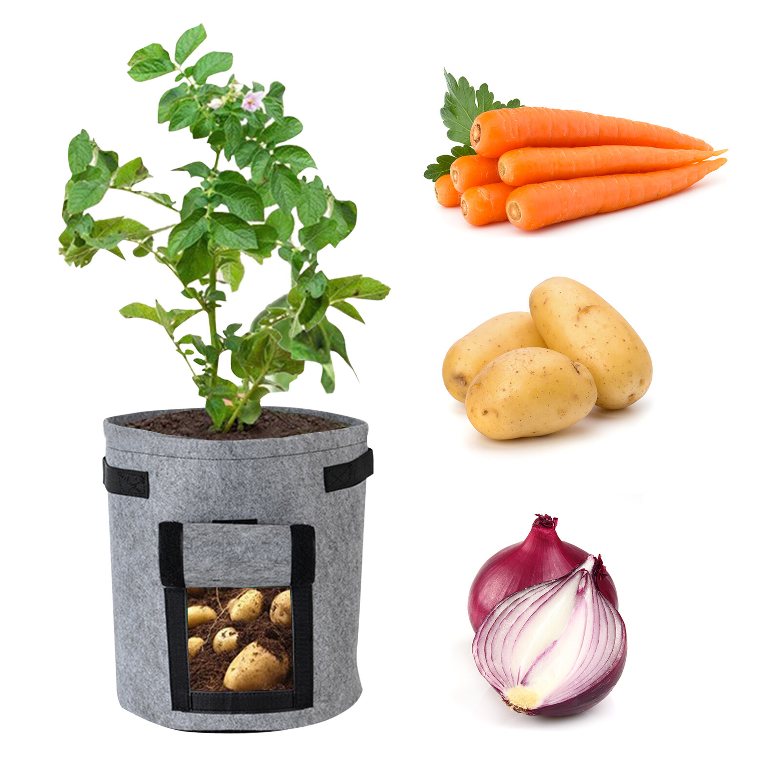 Садовые мешки для выращивания картофеля 7 галлон, 12 x 14 дюйма, из неваскулатуры PET, с ручками и доступным клапаном, для картофеля, помидоров, моркови, клубники, фруктов, цветов