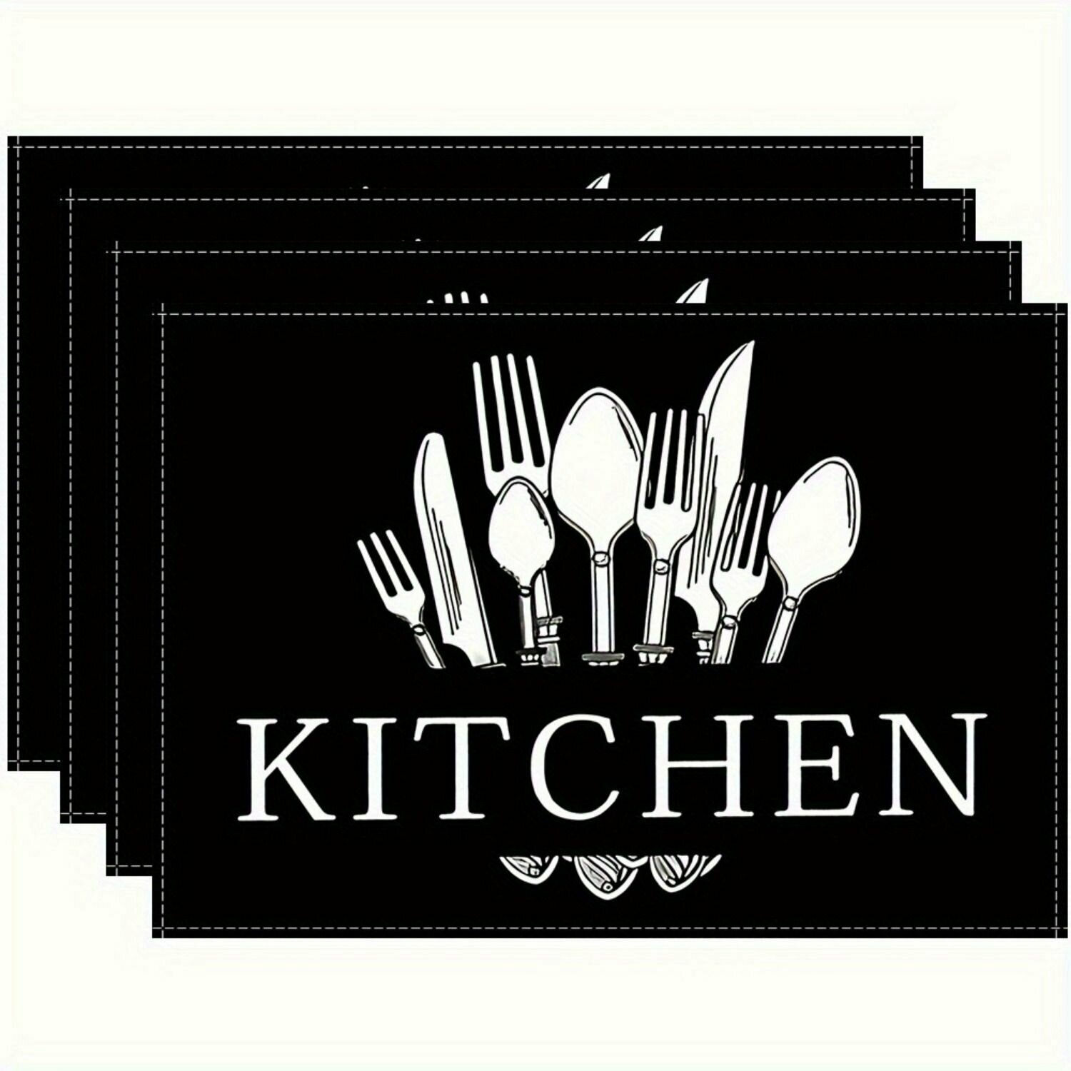 4pcs Черно-белые модели! Узор посуды на салфетке сочетается с классным праздничным обеденным столом кухня", который станет привлекательным украшением праздничного стола
