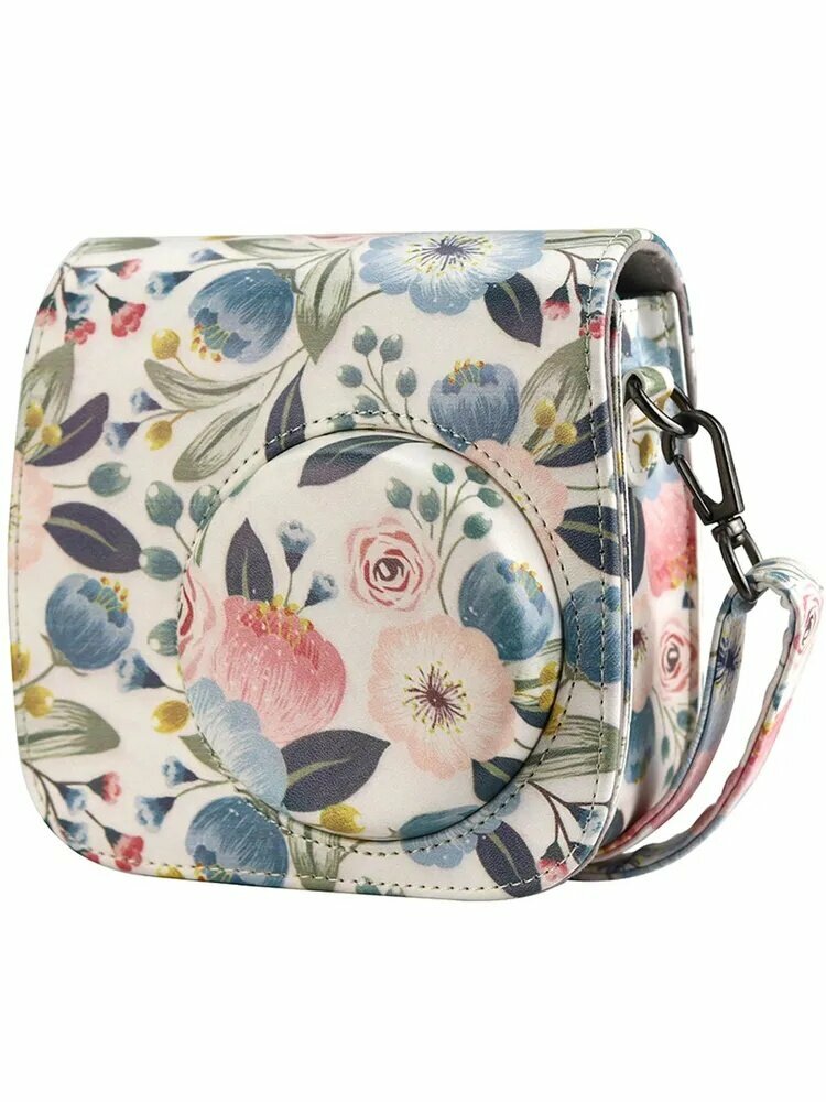 Кожаный чехол PU совместимый с Fujifilm Instax Mini 12 11 9 Instant Camera с регулируемым ремешком и карманом