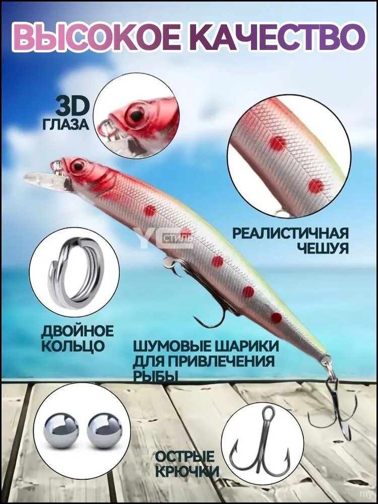 Набор из 10 разноцветных воблеров Minnow 9.5 см для спиннинга, плавающие, с заглублением 0.5-1.5 м из Китая — фото 1