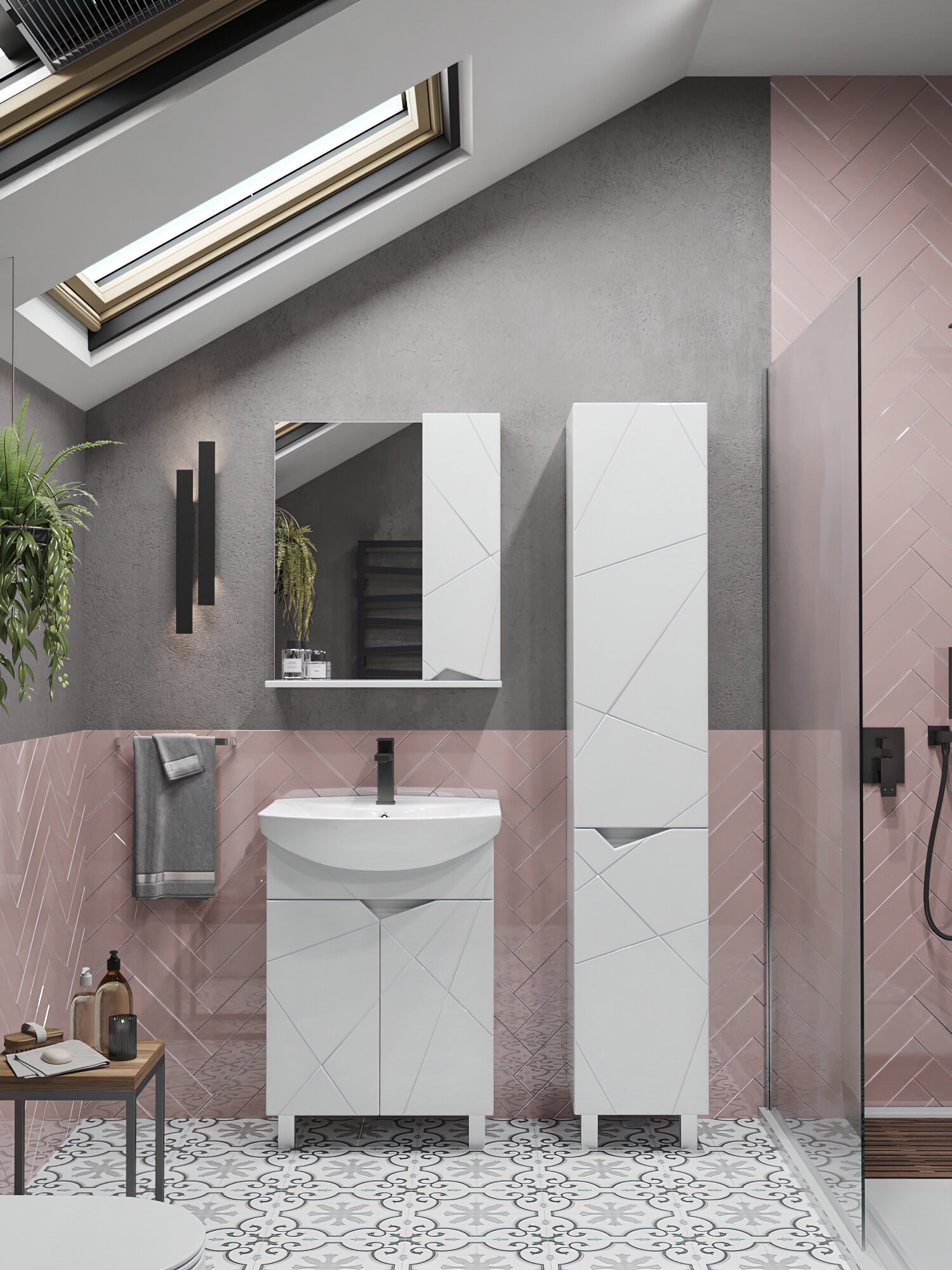 Тумба напольная SanStar Каскад 60 с раковиной Грация (комплект) для ванной комнаты, белая