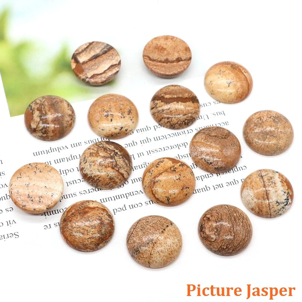 Кабошоны из натуральных камней, круглые бусины 6-25 мм Коричневый, 12mm, Picture Jasper