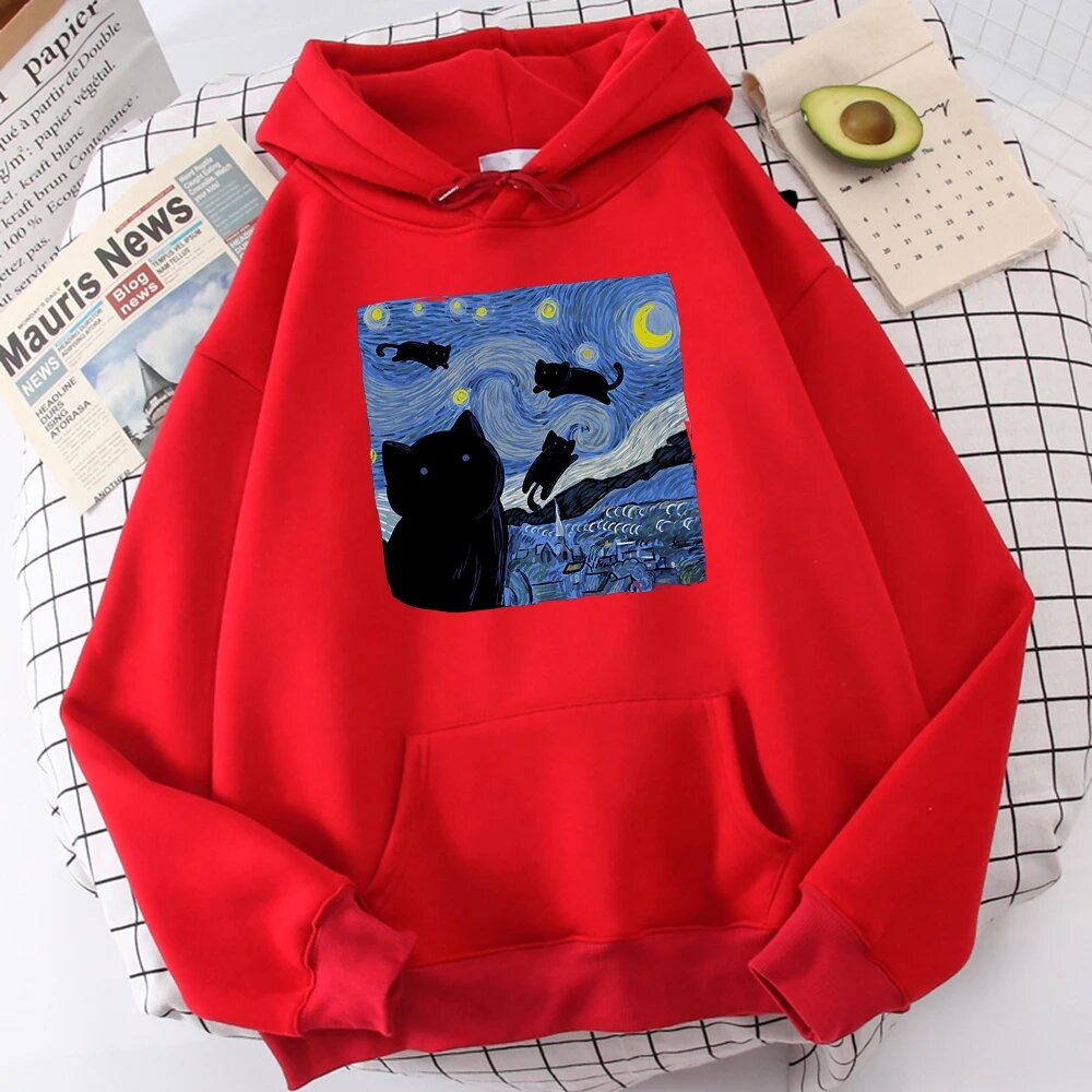 Красная толстовка с капюшоном Star Cat Night, L