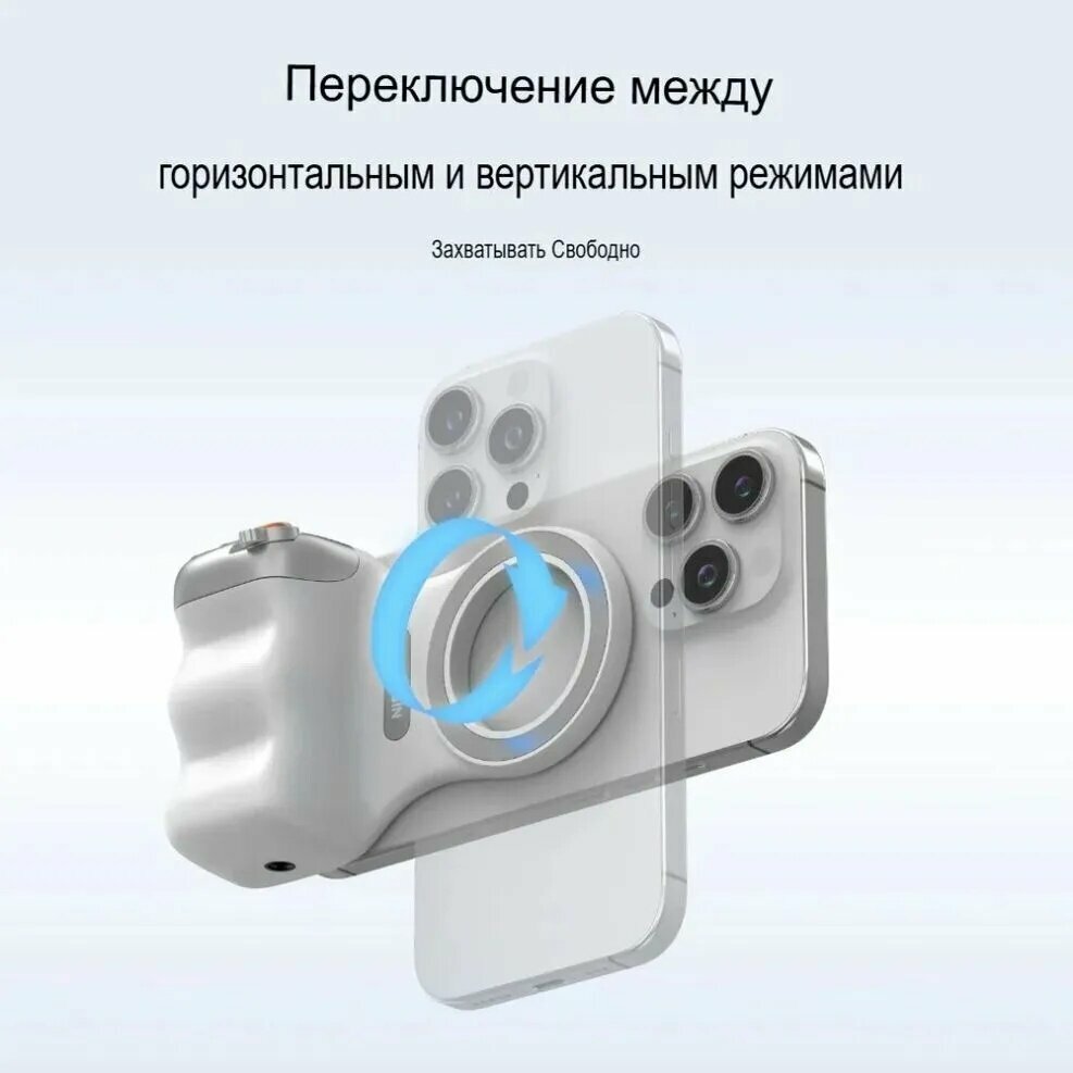Крепление-грип Telesin Magsafe (белое) для iPhone и Android с пультом дистанционного управления, держатель "грип", магнитная ручка для селфи, штатив для смартфона, P1-MP-10