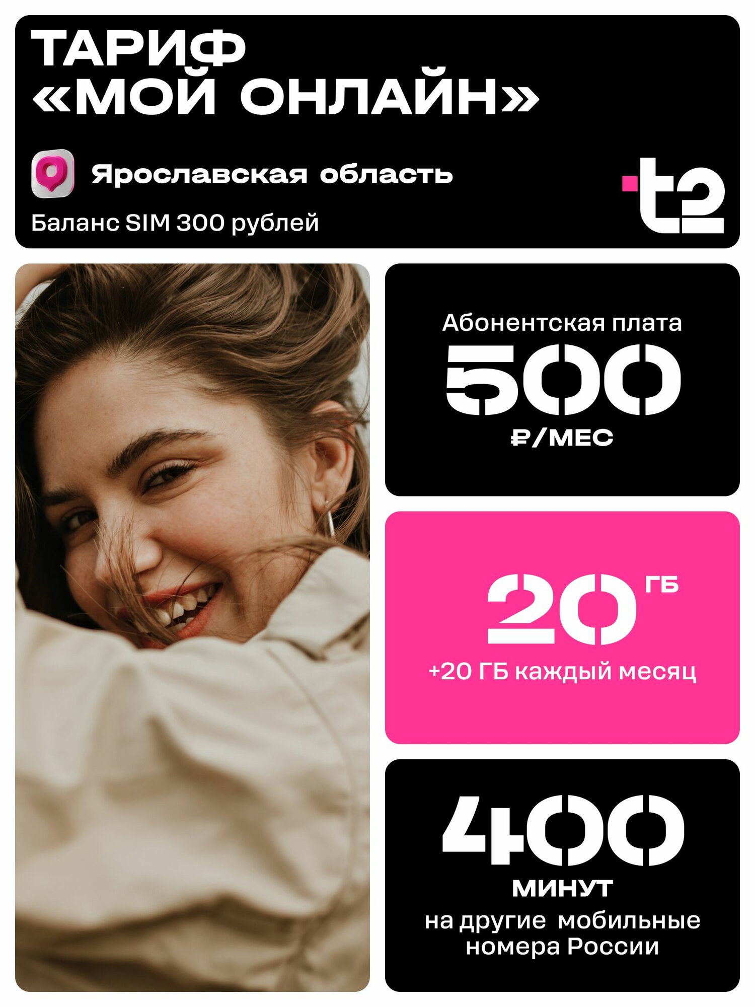 Сим-карта t2 Тариф Мой онлайн для Ярославской области