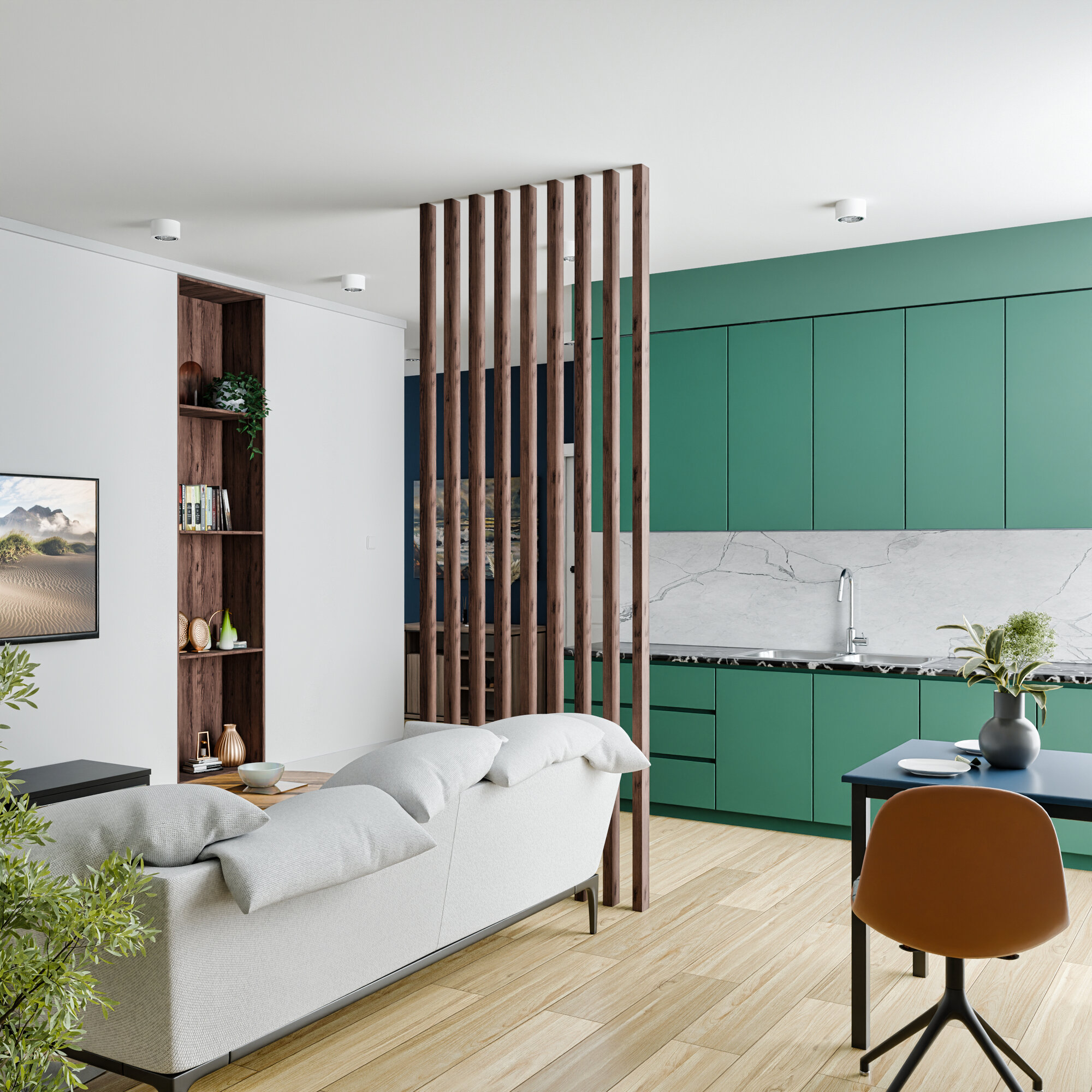 Реечная перегородка для зонирования пространства 982 мм, Дуб Катания