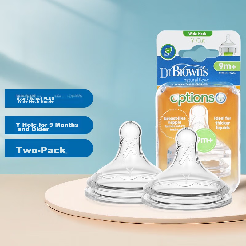 Dr. Brown's Nipples Wide-Neck Nipples (9 Months And Above) Y-Shaped Soft Silicone Nipples (2-Pack) Aibaosen PLUS