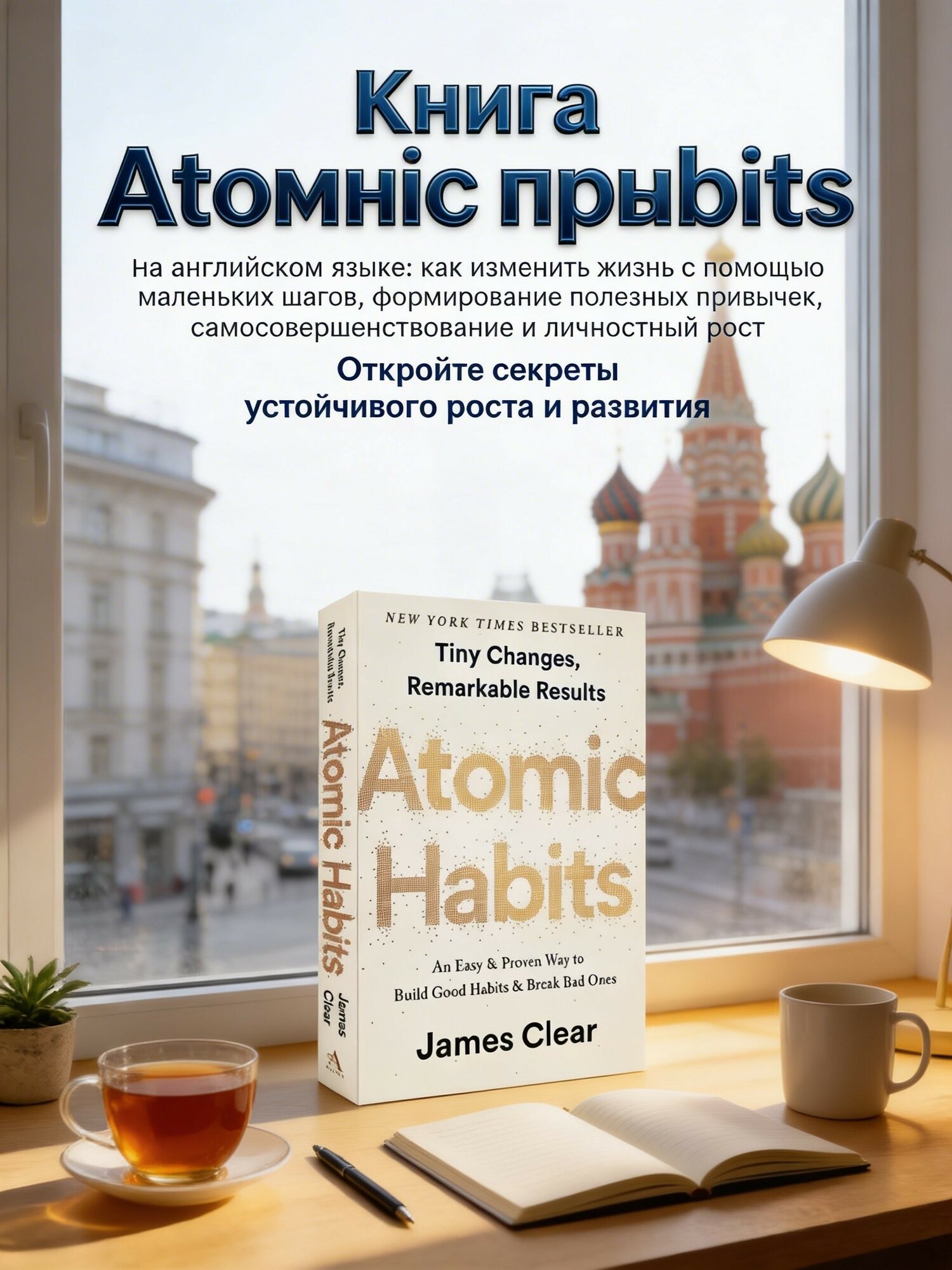 Книга "Атомные привычки" на английском языке, от Джеймса Клира — практическое руководство по формированию полезных привычек и личностному росту