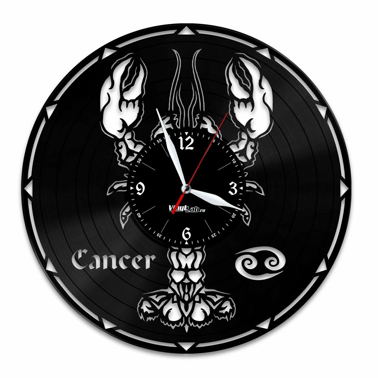 Часы из виниловой пластинки (c) VinylLab Знак зодиака «Рак», диаметр 30 см