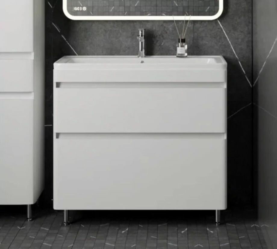 Тумба напольная Атлантика 90 Plus Люкс с раковиной Атлантика 90, антискрейч, белый матовый