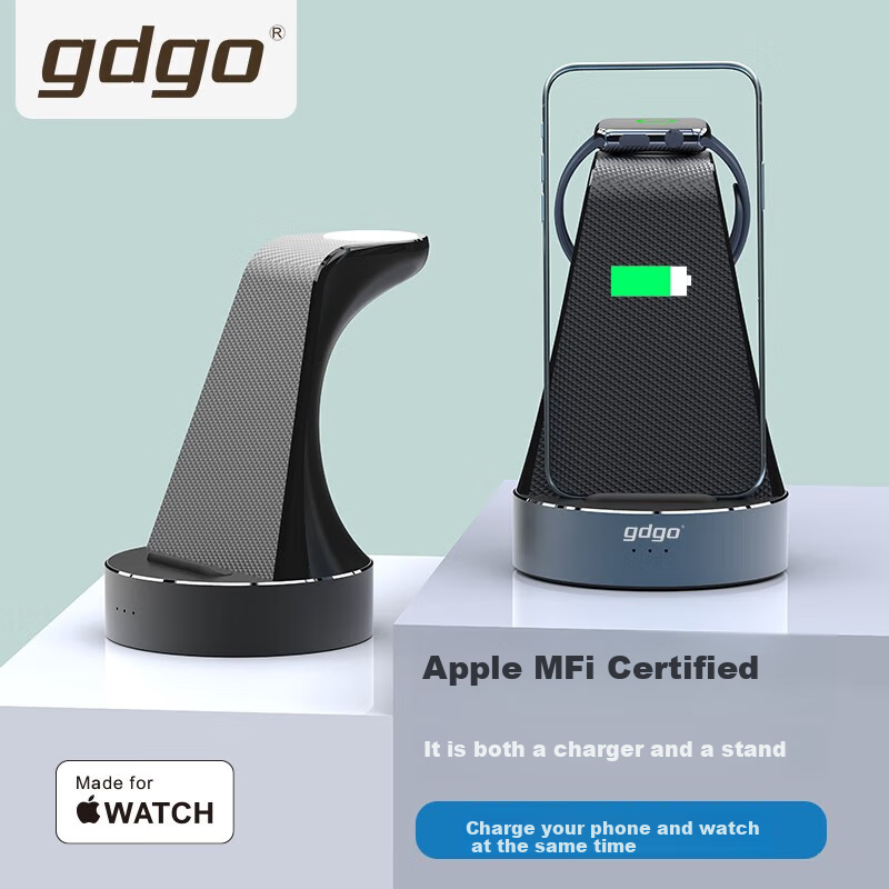 Беспроводная зарядка Apple MFi сертифицированная 2 в 1 для iPhone 17/16/15 и Apple Watch S11/S10/S9 Цвет：Премиум
