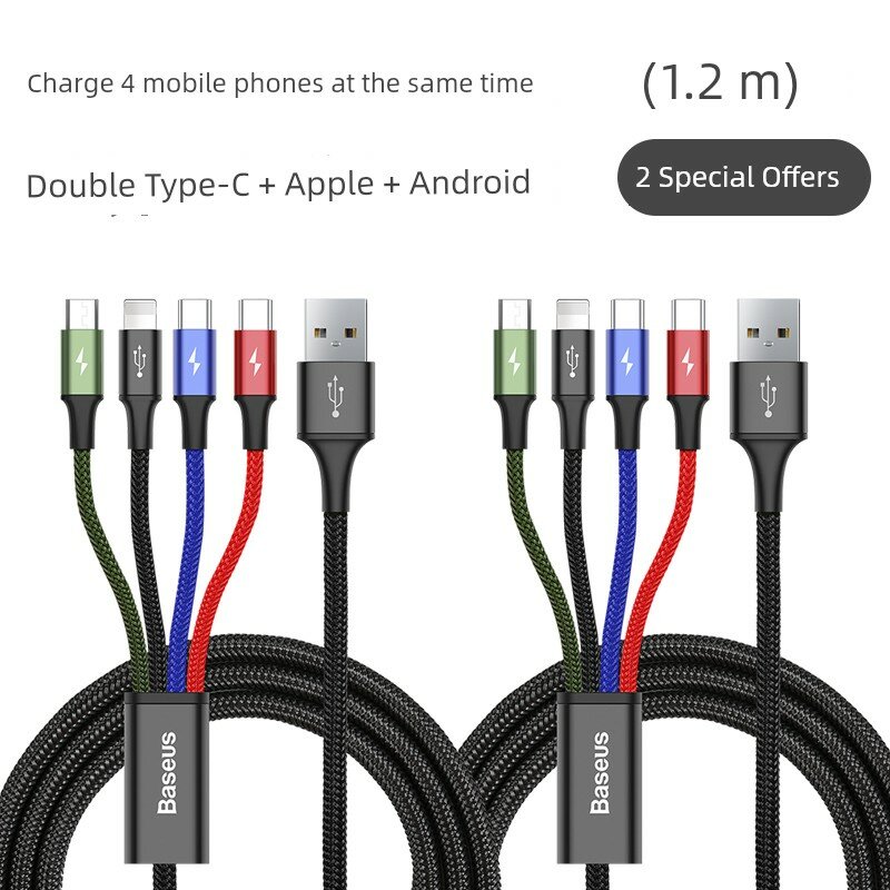 Кабель Baseus для зарядки Apple (один на четыре), iPhone X (четыре в одном), с двумя портами Type-C, для двух телефонов