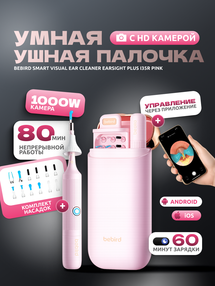 Умная ушная палочка Bebird Smart Visual Ear Cleaner EarSight Plus I35R Pink