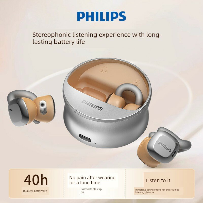 Беспроводные Bluetooth-наушники Philips, не внутриканальные, с креплением-клипсой, новая модель 2025 года, для спорта,