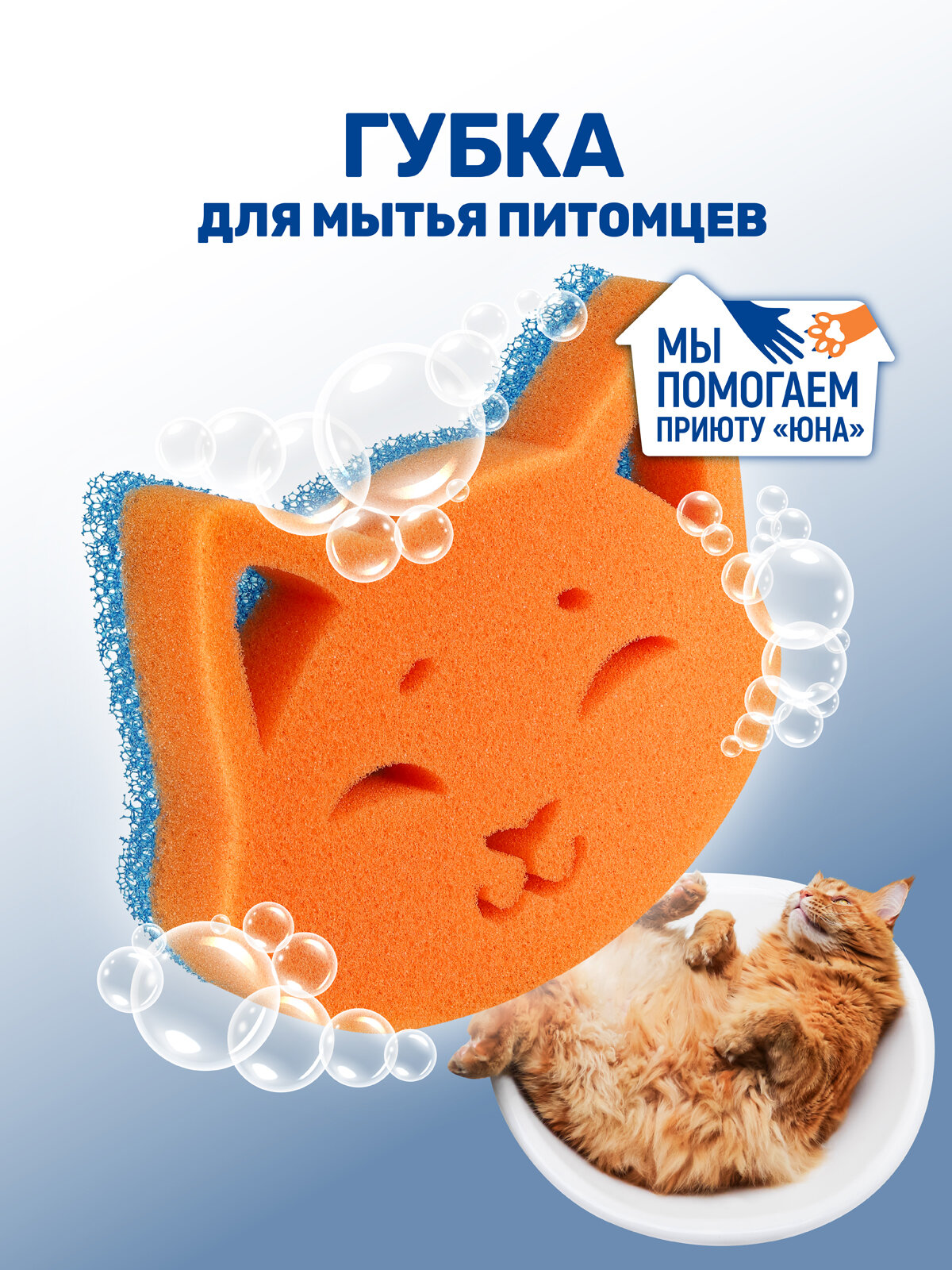 Губка для мытья кошек или собак, двусторонняя ZOORIK / Зурик / кошка, 1 шт