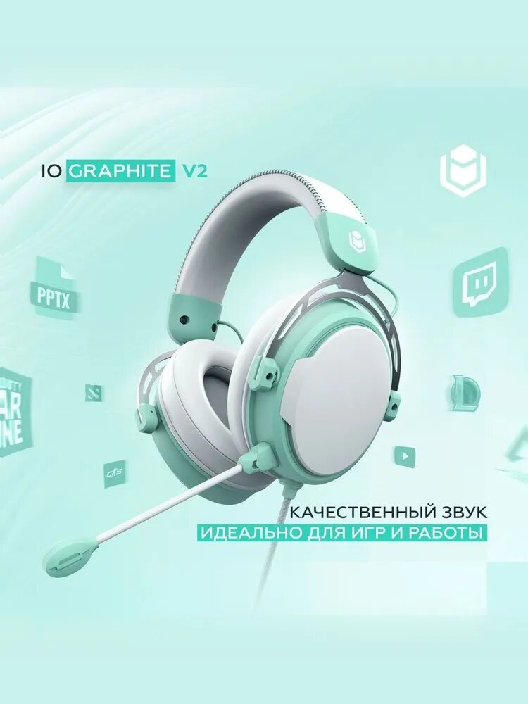 IO by Red Square Graphite v2 3.5 мм Игровые проводные наушники, с микрофоном, черно-бирюзовые
