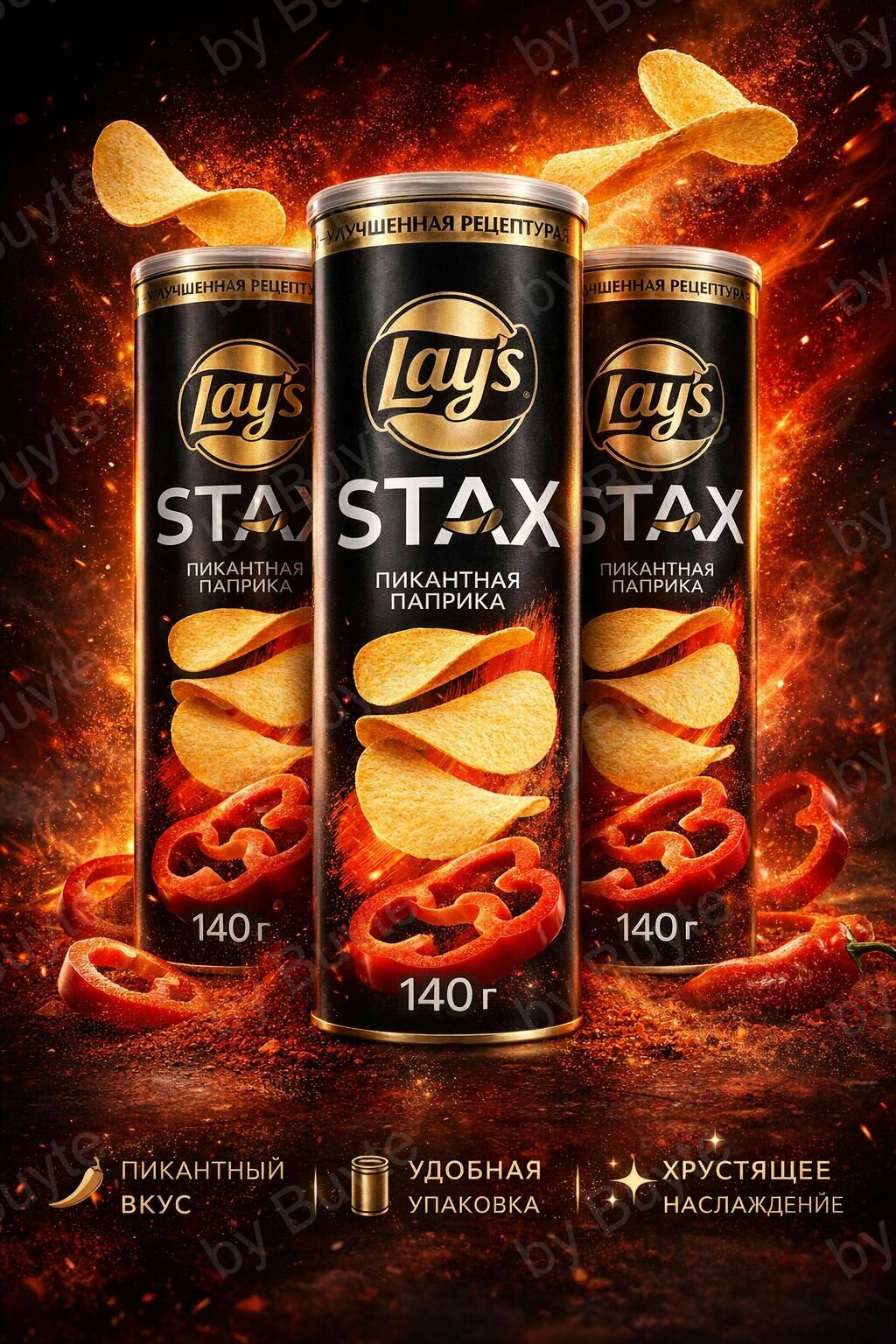 Чипсы картофельные LAY'S/ Лейс Stax/ Пикантная паприка, 3 по 140г