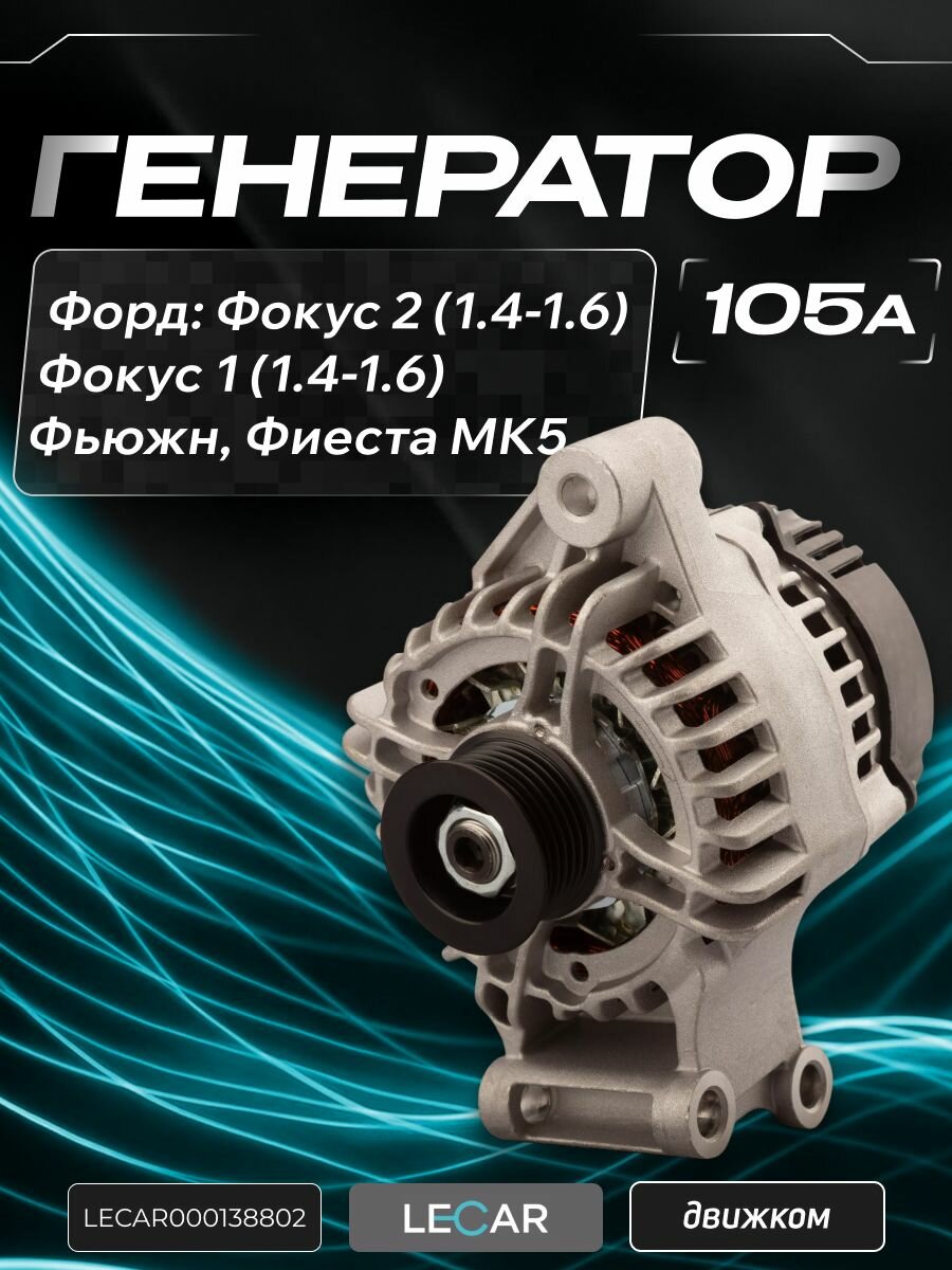 Генератор Форд Фокус 2 1.6, Фокус 1 1.6, Фьюжн, Фиеста МК5 (105А) LECAR 1708472 / DAN588