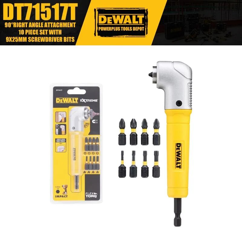 DEWALT DT71517T Набор из 10 предметов с насадками под прямым углом 90 и отверточными битами 9 x 25 мм Аксессуары для инструментов