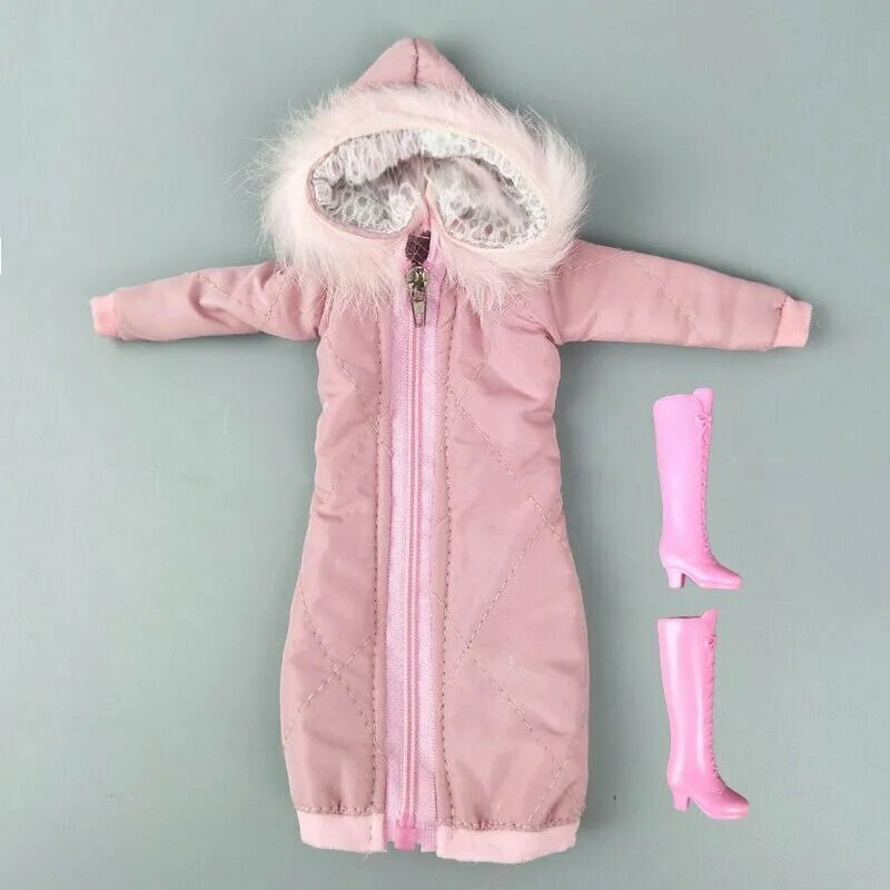Розовый Зимнее длинное пальто для куклы Барби Barbie