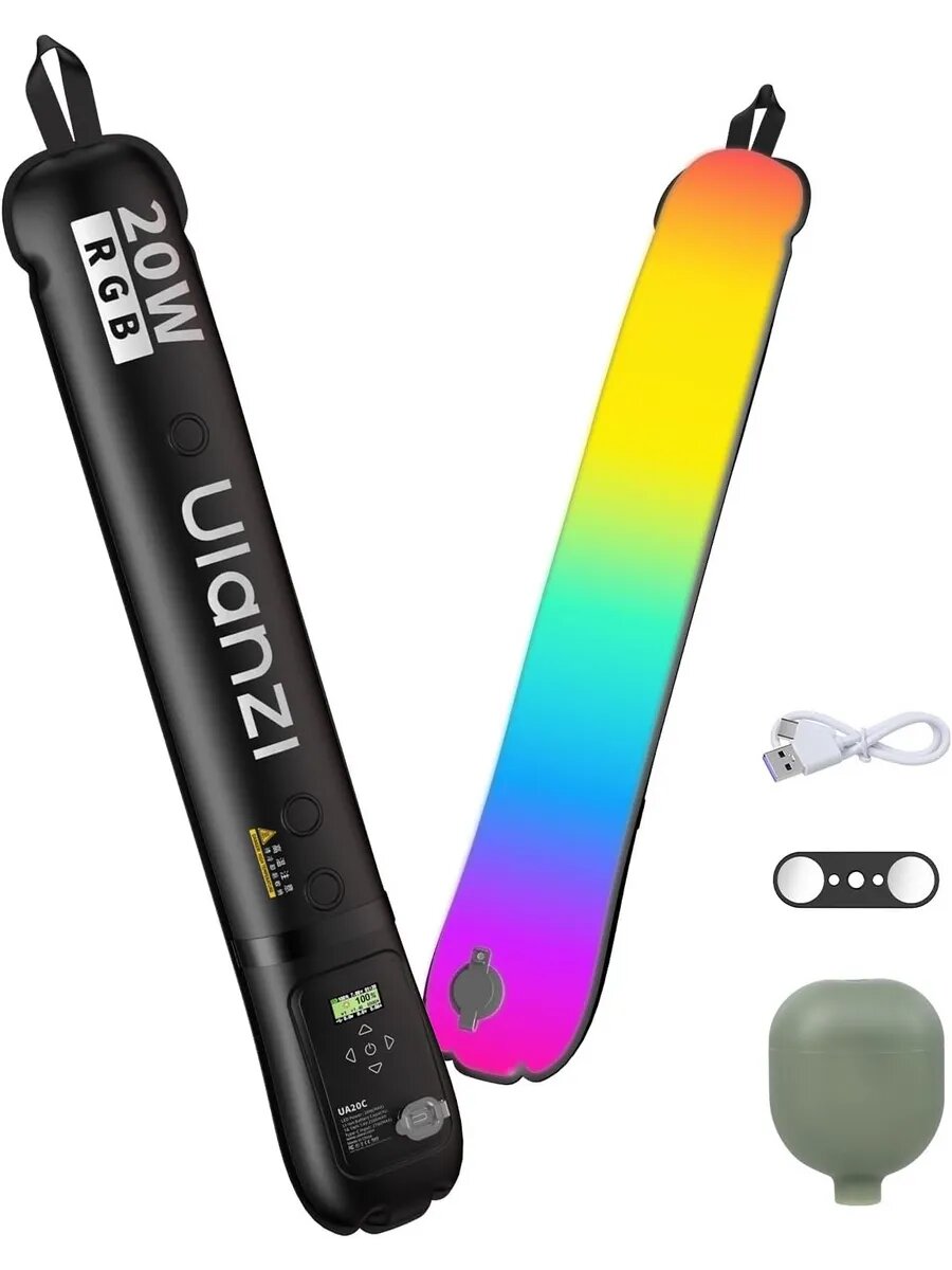 Светодиодная лампа Ulanzi UA20C RGB, надувная светодиодная лампа мощностью 20 Вт, цветовая температура 1800–10000 К, индекс цветопередачи CRI 95, с резьбовым соединением 1/4 дюйма