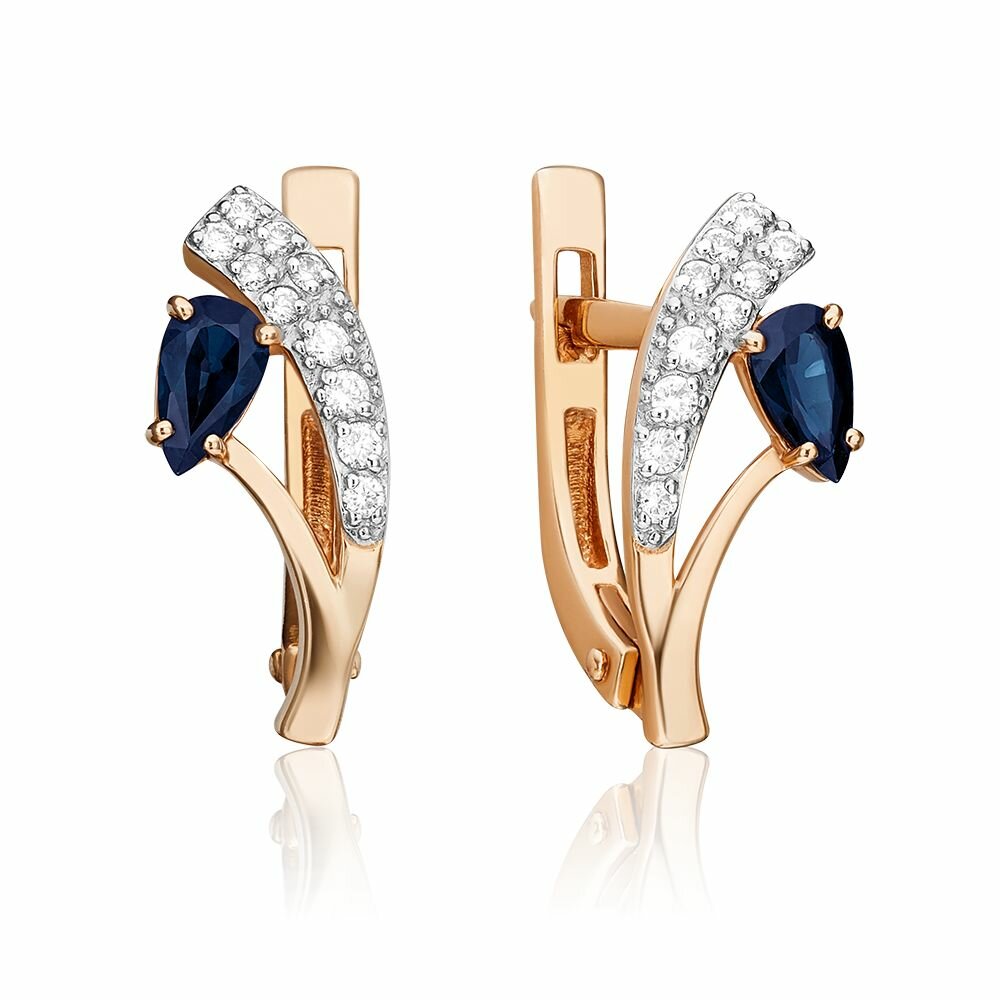 Серьги, красное золото, 585 проба, сапфир, бриллиант