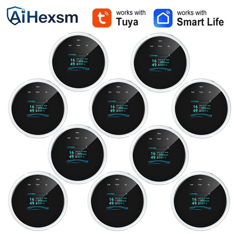 Горячий датчик утечки газа LPG Type-C Tuya WiFi с будильником Смарт-приложение Smart Life Датчик пожарной безопасности Управление Безопасный умный дом Датчик утечки-10ШТ