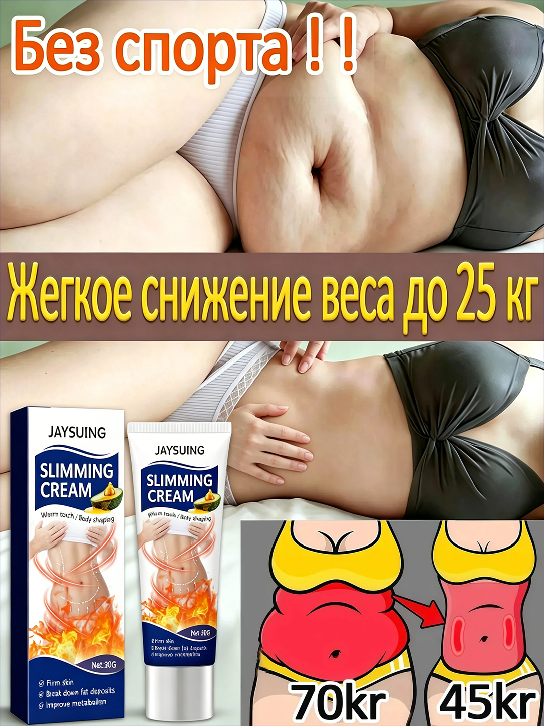 Моделирующий крем для похудения и лифтинга кожи живота ног и рук 30 г