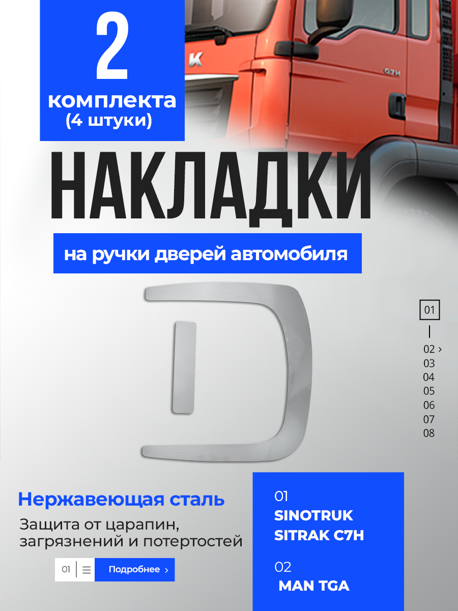 Накладки на ручки дверей Ситрак / Ман, Sinotruk Sitrak C7H / MAN TGA