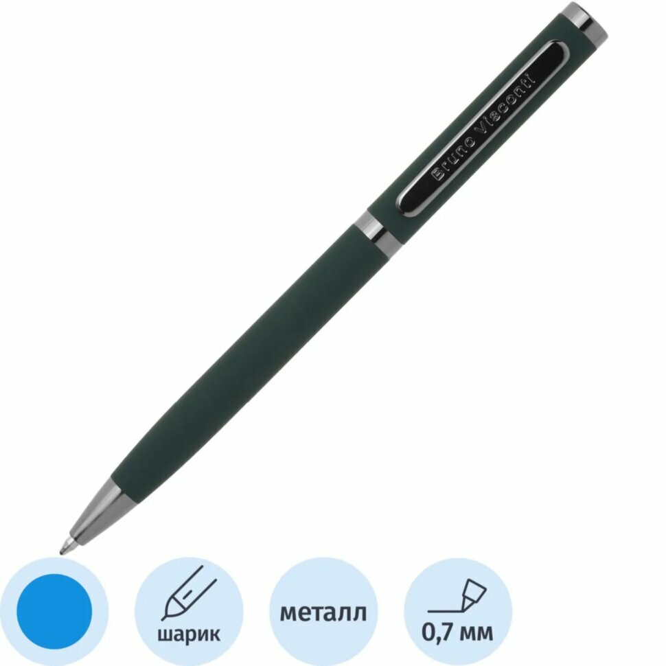 Ручка шариковая BV FIRENZE 1мм син кор зелен, тубус прямоуг черн 20-0300/03, 1763280