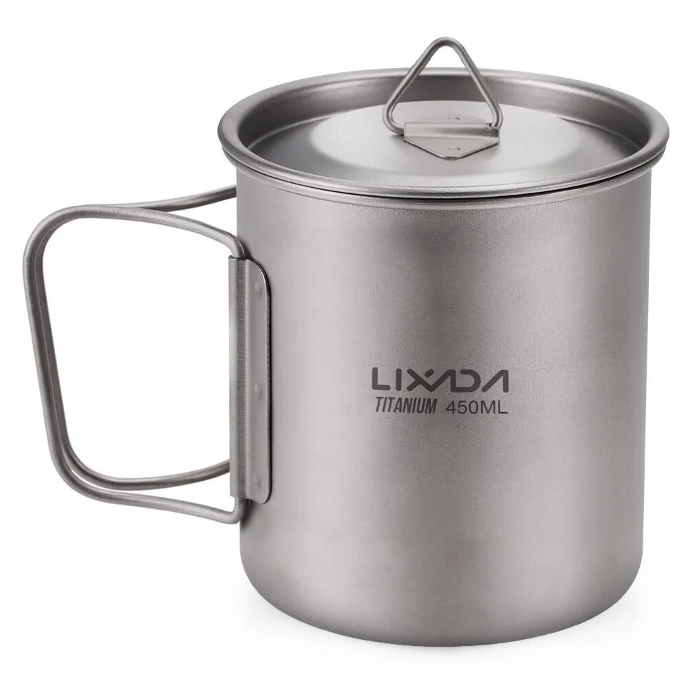 Lixada Титановая чашка с наклонной ручкой (с крышкой) Ta8306-1 450 мл