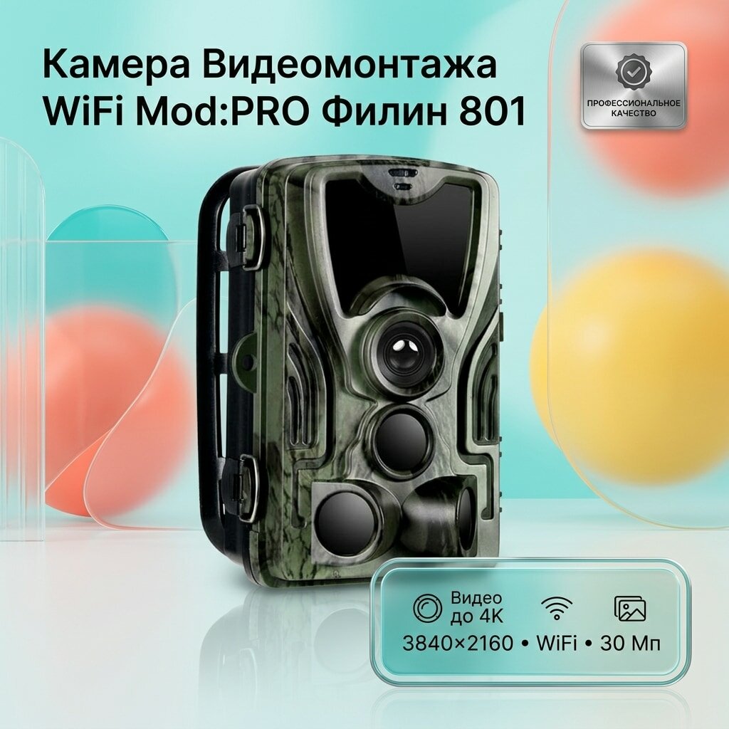 WiFi Mod: PRO Филин 801 - 4К фотоловушка: 30 Мп фото, IP66