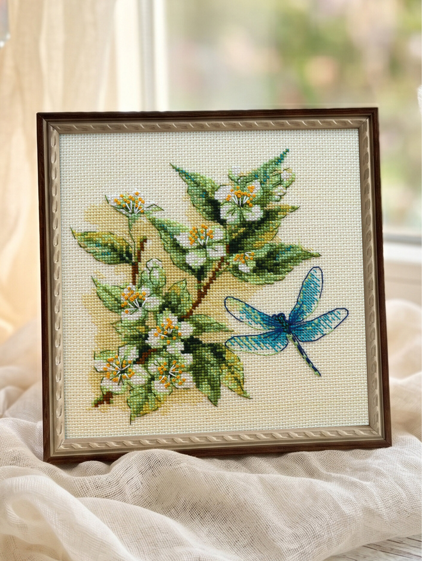 Набор для вышивания крестом Риолис, "Стрекоза и жасмин", 15x15 см, 2321