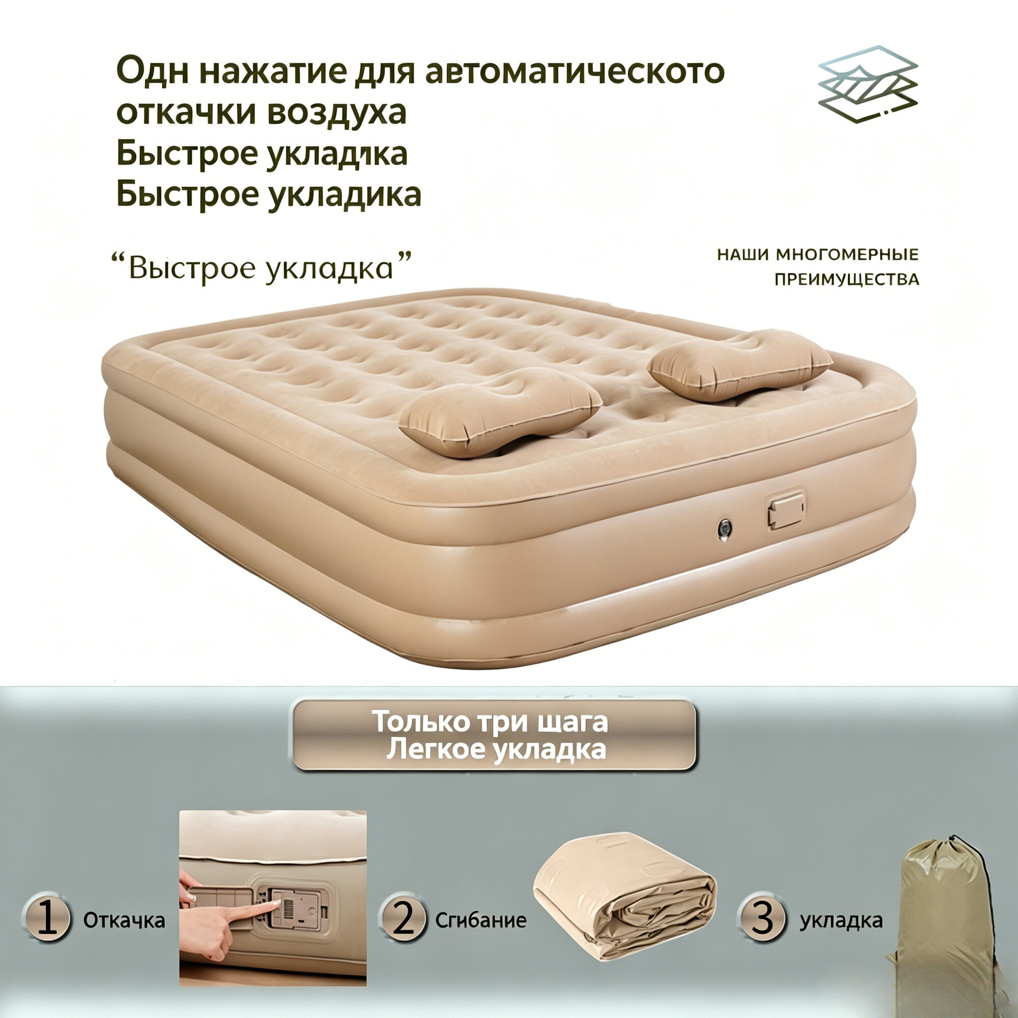 Автоматический надувной матрас 1-2 местный / утолщённый / для кемпинга и дома / портативный / на пол