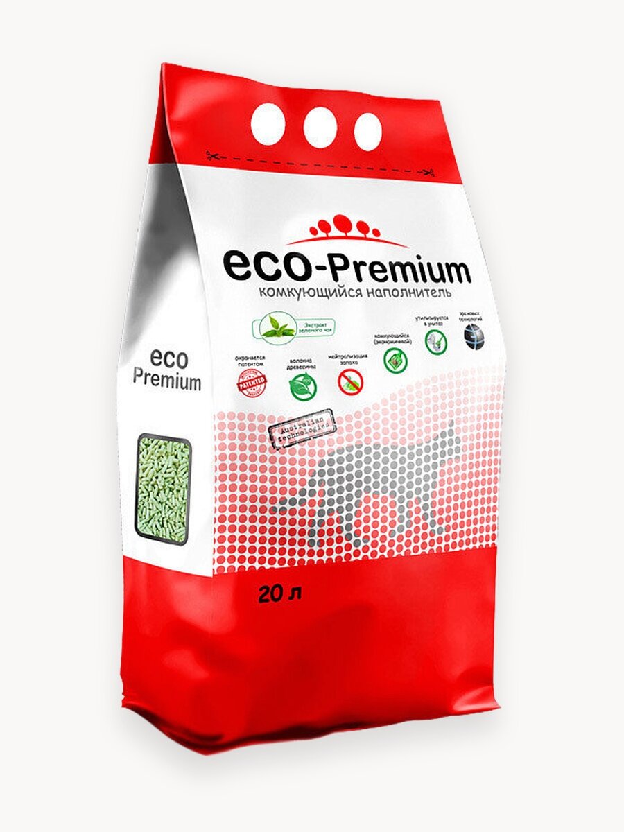 Наполнитель ECO-Premium комкующийся древесный с ароматом Зеленого чая 20л, 7.6 кг