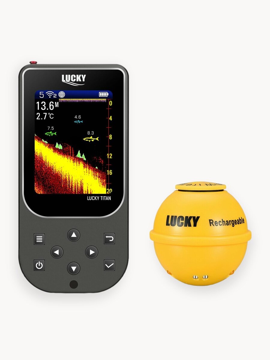 Эхолот Lucky FF206 с беспроводным датчиком-шаром, дальность 100 м, глубина 45 м, цветной экран 3.5", новинка 2025