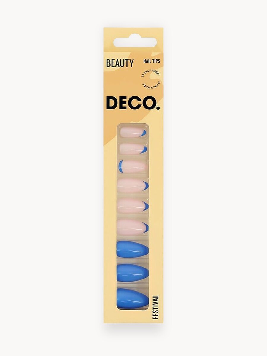 Набор накладных ногтей с клеевыми стикерами DECO. BEAUTY festival blue pinky (24 шт + клеевые стикеры 24 шт)