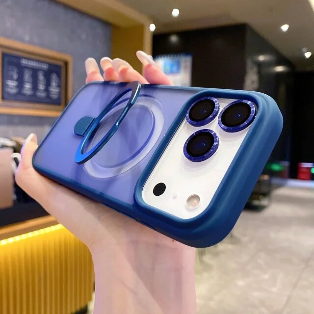 Роскошный чехол для iPhone 17 Pro Max с магнитным Айфон 15 Про, Синий, Blue Stand Case