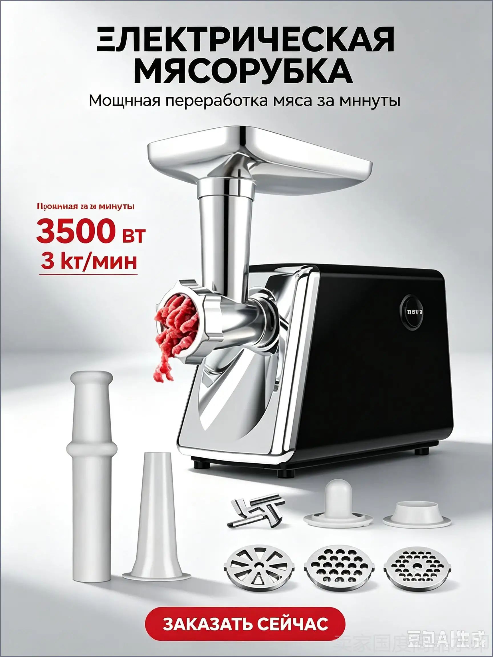Электрическая мясорубка с овощерезкой, премиум, 3500 Вт