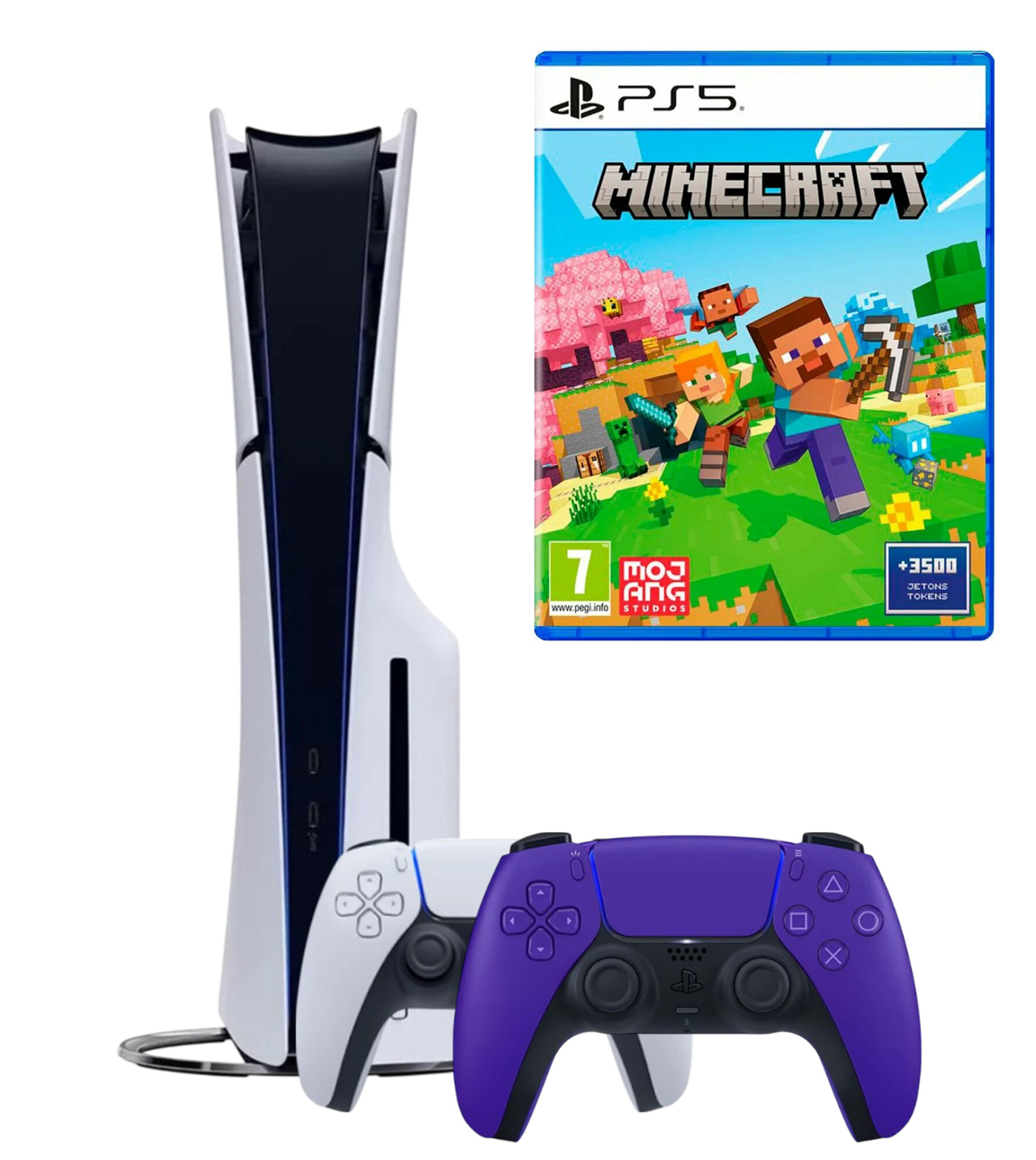Игровая приставка Sony PS5 Slim + 2й геймпад фиолетовый + игра Minecraft