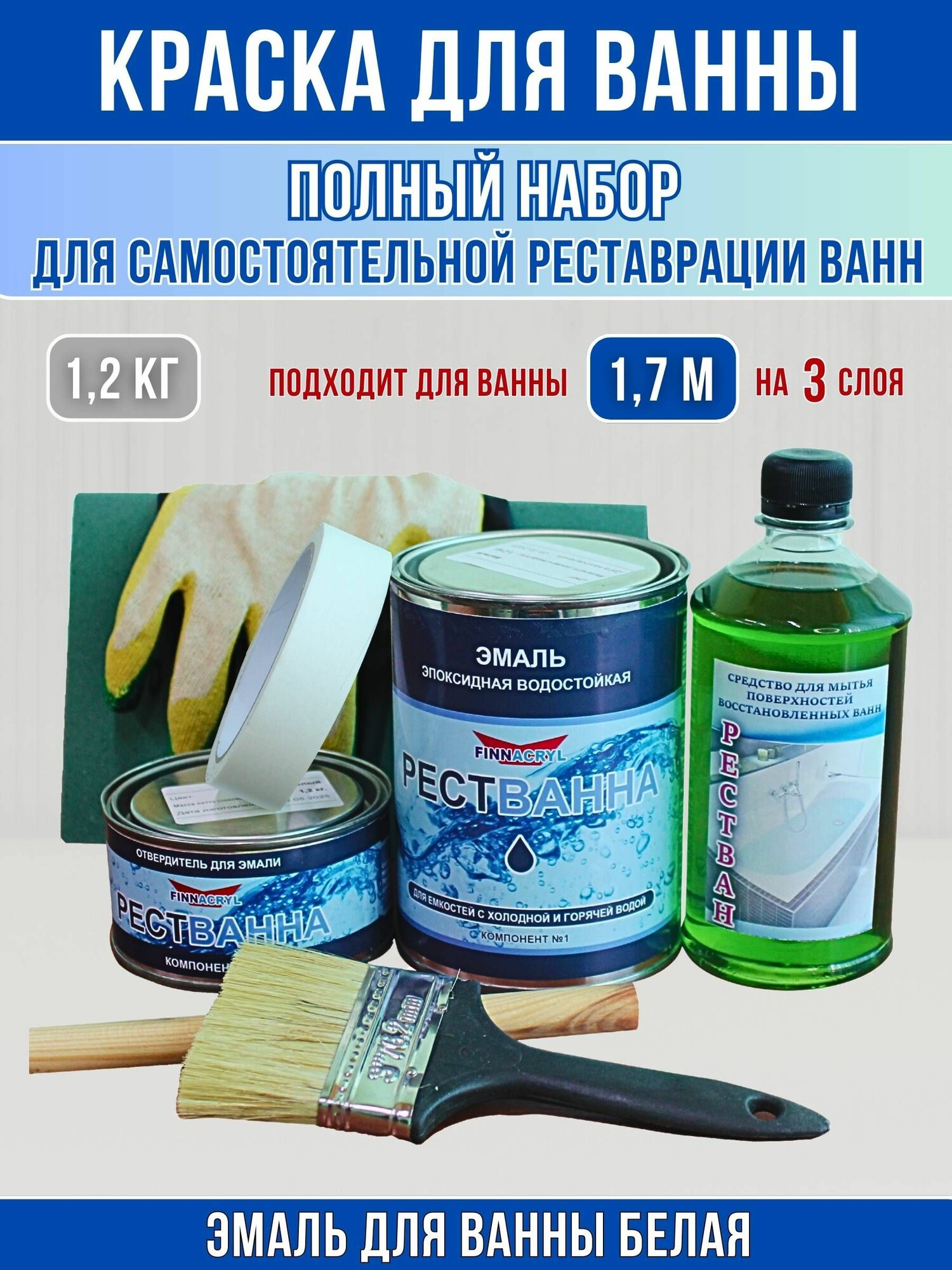 Эмаль для ванны белая набор для реставрации краска для ванны