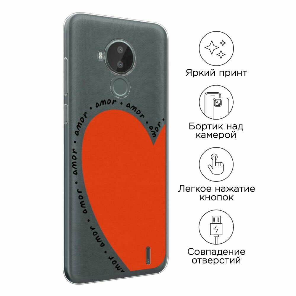 Чехол на Nokia C30 / Нокия C30 с принтом "amor heart 2 - 14 февраля", прозрачный — фото 1