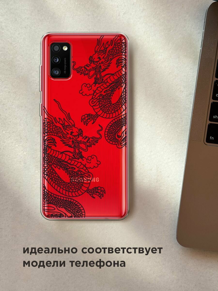 Чехол на Samsung Galaxy A41 / Самсунг Галакси А41 с принтом "Два китайских дракона", прозрачный — фото 1