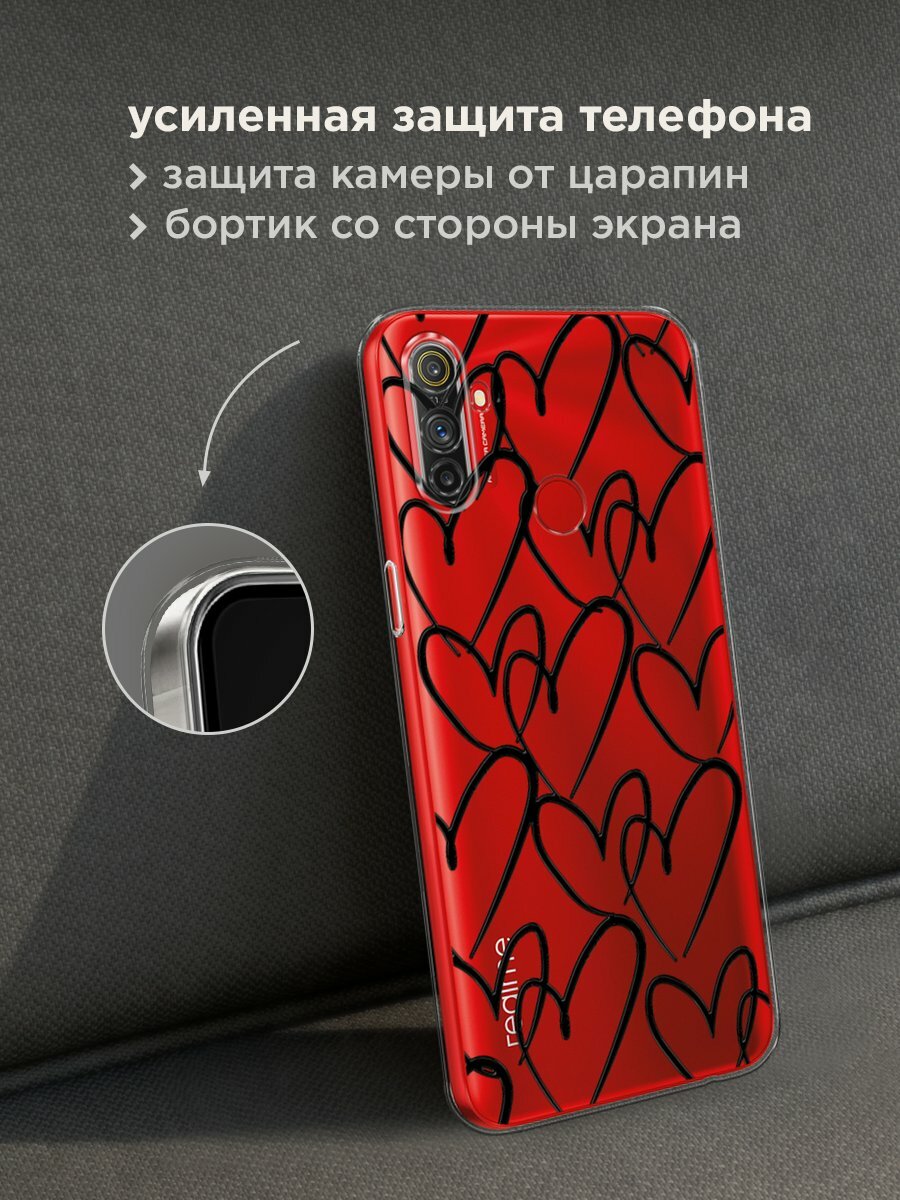 Чехол на Realme C3 / Реалми C3 с принтом "Hearts doodle black 1" — фото 1