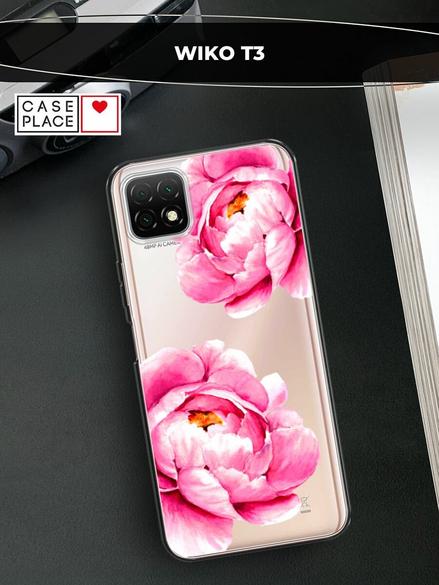 Чехол на Wiko T3 / Вико Т3 с принтом "Open peonies", прозрачный