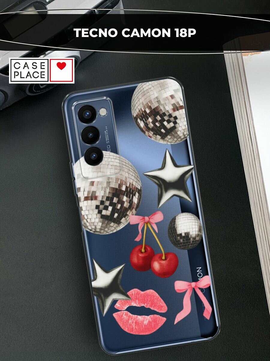 Чехол на Tecno Camon 18P / Техно Камон 18Р с принтом "Стильная подборка", прозрачный
