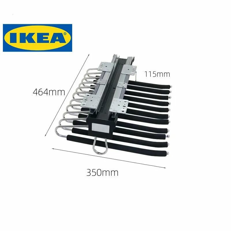 Вешало для гардеробной системы, Брючница Выдвижная, Один ряд из 11 шестов, Все черное