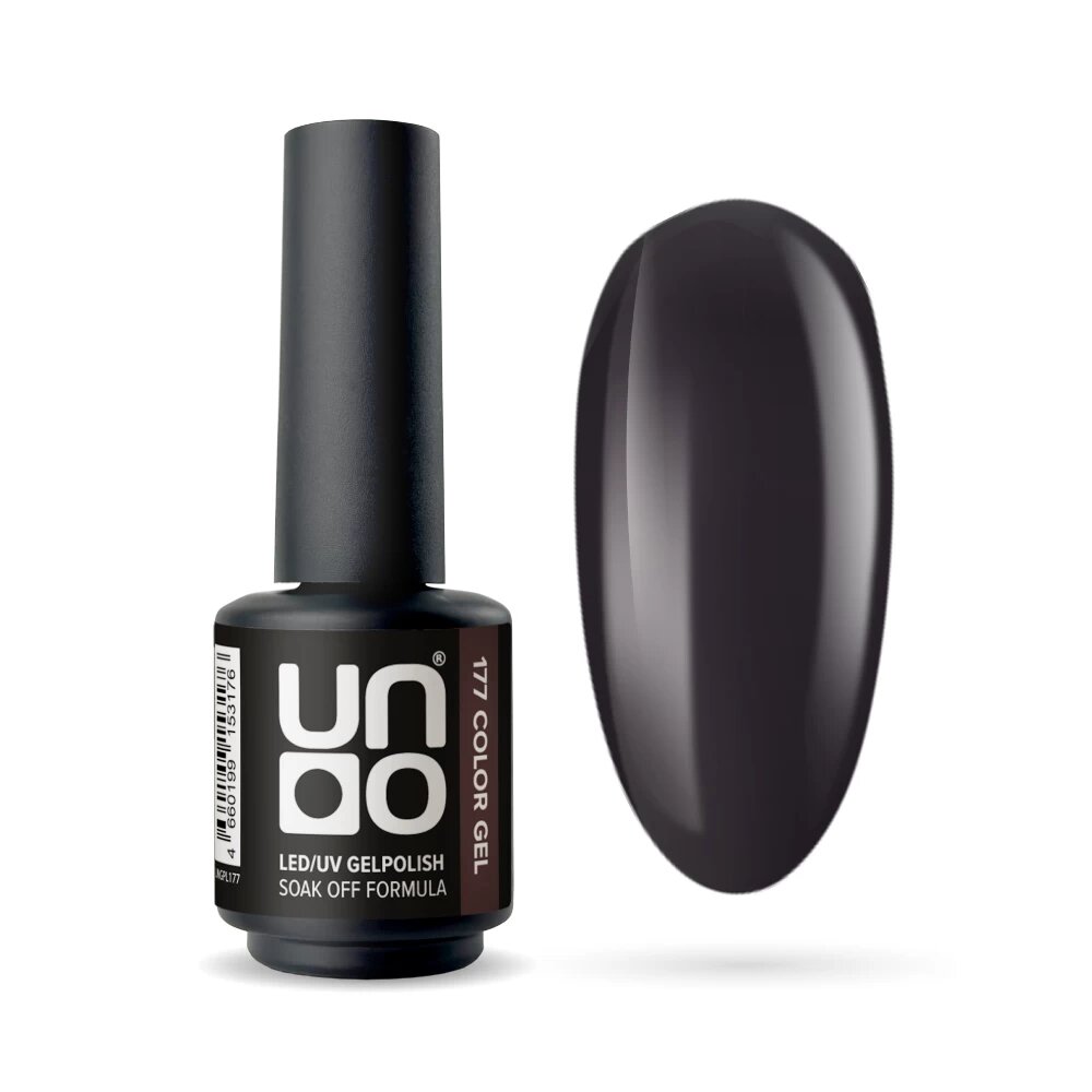 Гель-лак UNO "Темный базальт" №177, глянцевый, черный, фиолетовый, стойкий, 8г